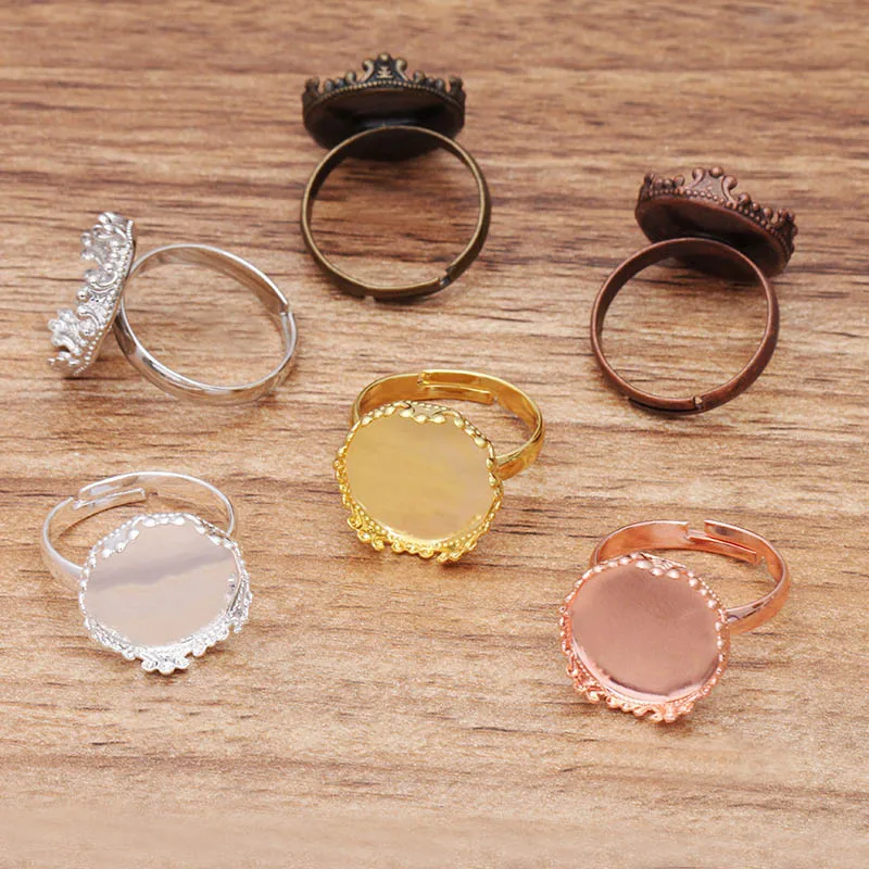 15mm Blank Ring Settings Round Crown Bezel Glass Cabochons Bases Metal ...
