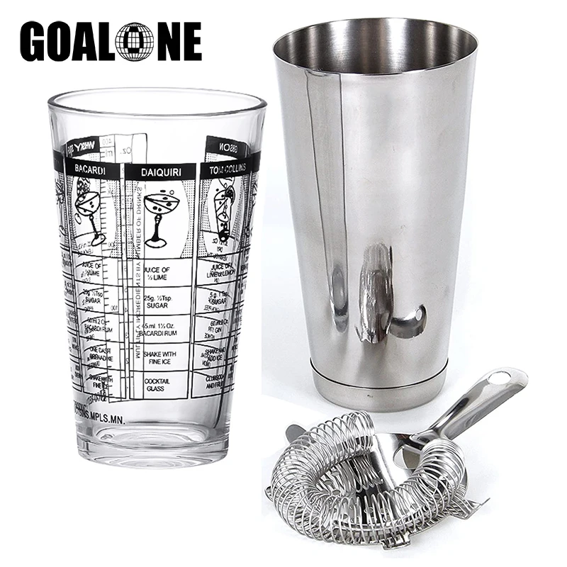 Golone 보스턴 칵테일 셰이커 세트 3 개 750400ml 유리 측정 셰이커 칵테일 스트레이너 바텐더 키트 선물 바 도구