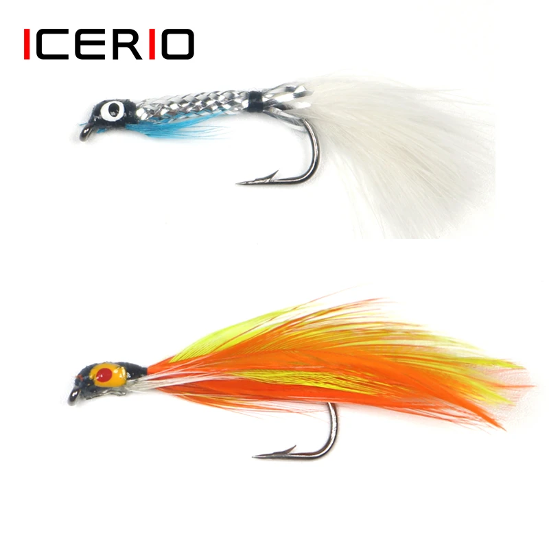 ICERIO 8PCS White Tail Silver Streamer Minnow Tying Hook Trout Salmon ...
