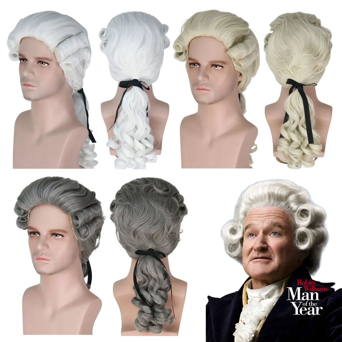 Colonial-Wigs-Gray-White-Platinum-Lawyer-Judge-Baroque-Curly-Unisex ...