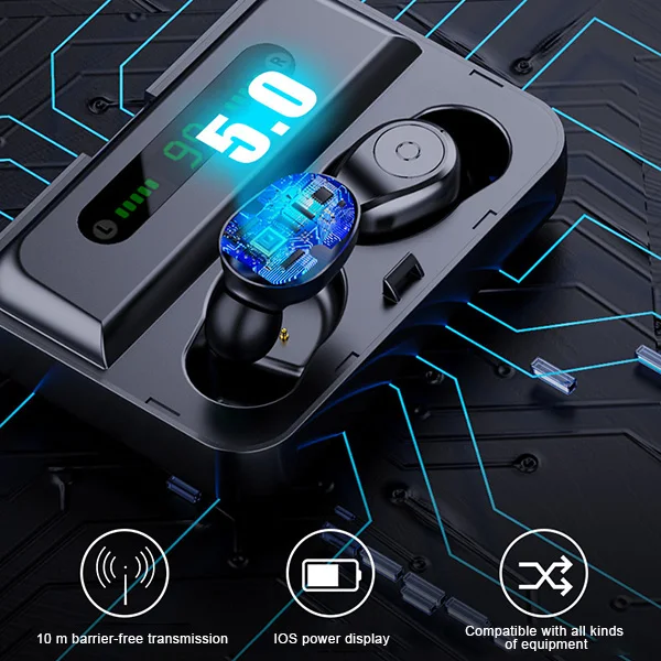 Беспроводная гарнитура 8D объемный звук двойной вызов дисплей питания спортивные наушники NC99