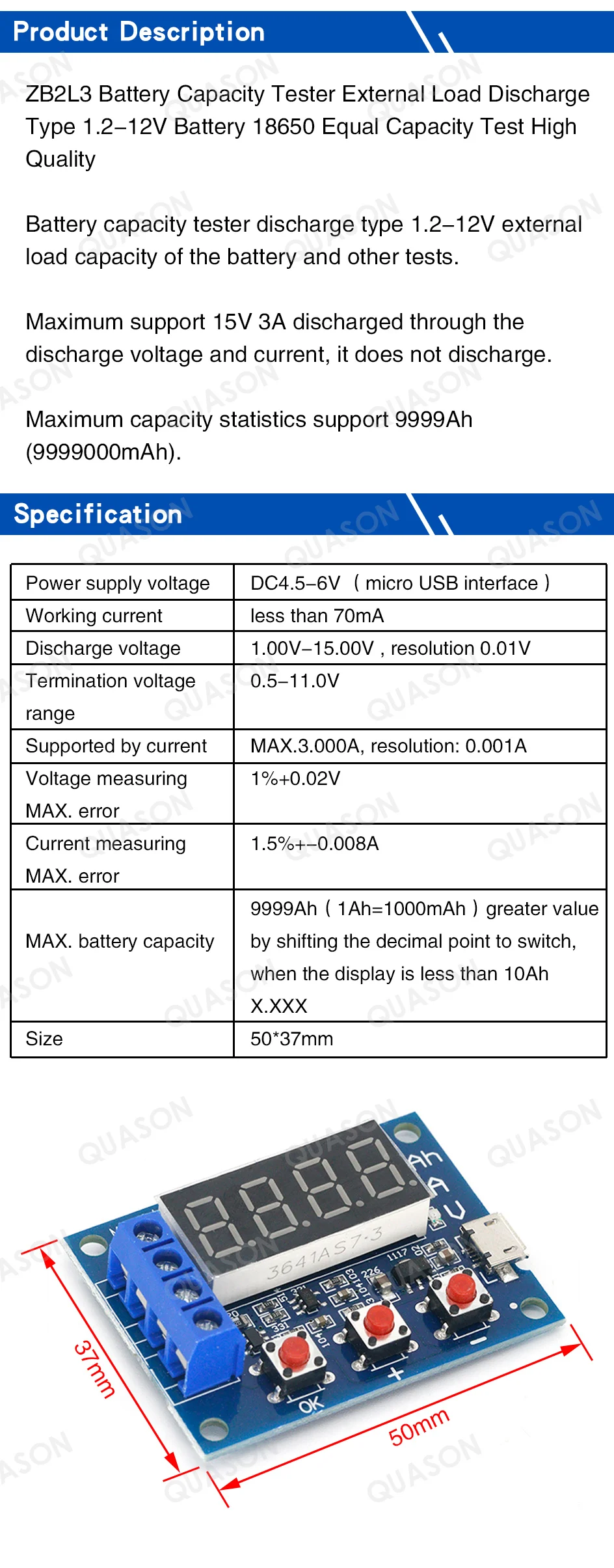 Battery Capacity Tester External Load Discharge 1.2-12V Battery - ZB2L3 ...