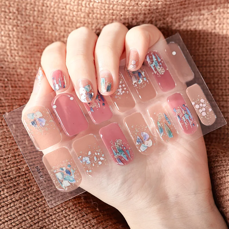 1 Sheet Glitter Gradient Color Nail Stickers Nail Wraps Full Cover Nail ...