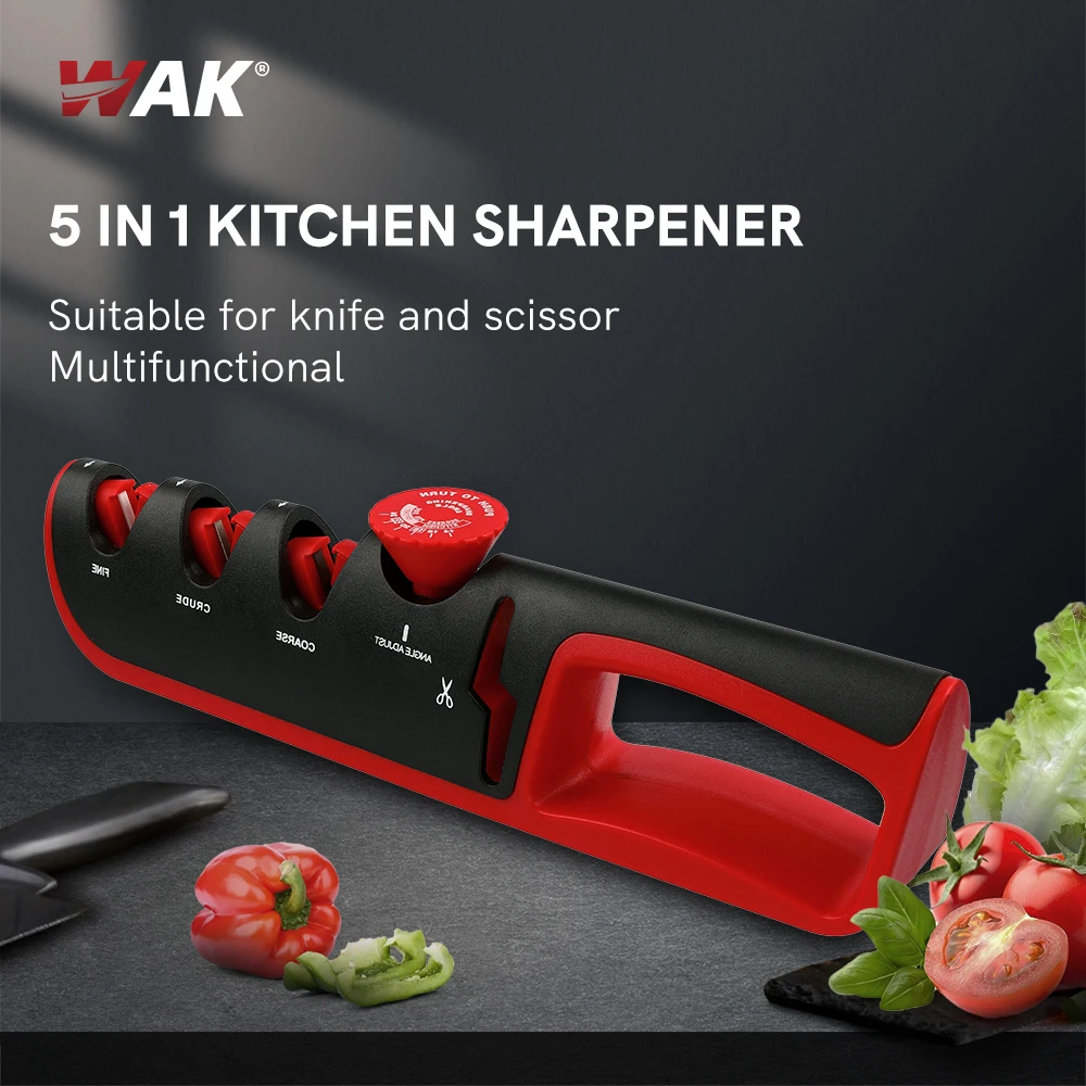 Wak Knife Sharpener 5 In 1 Adjustable Angle Black Red Kitchen Grinding ...