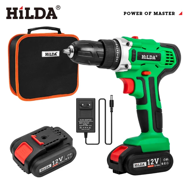 HILDA Electric Drill Cordless Screwdriver Lithium Battery Two-speed ...