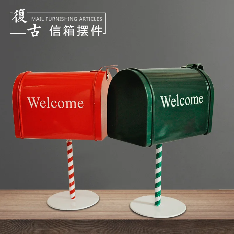 Retro-Mailbox-Storage-Box-1PC-Creative-Wrought-Iron-Red-Green-Newspaper ...