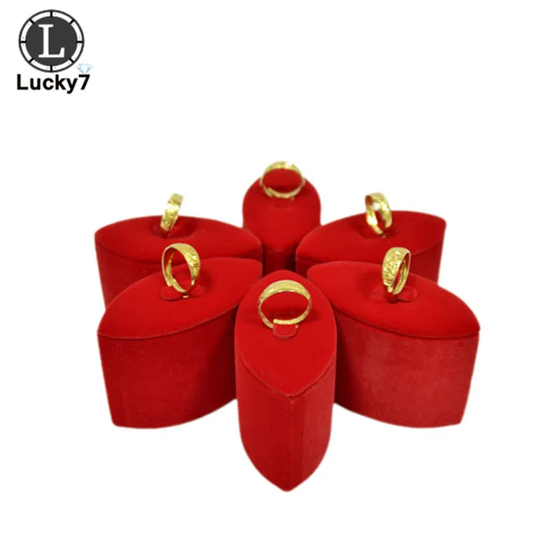 Superior Red Velvet Flower Style Rings Jewelry Display Stands Holder ...