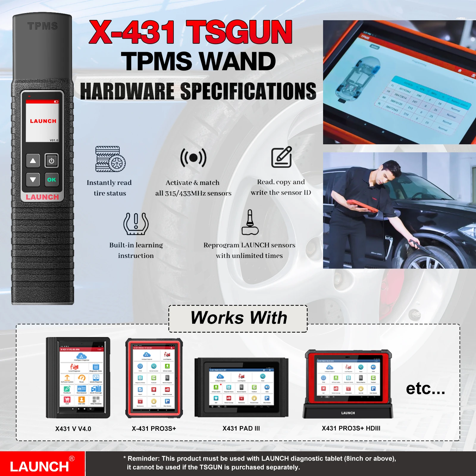 LAUNCH X431 TSGUN TPMS Tire Pressure Detector Handheld X-431 TSGUN ...