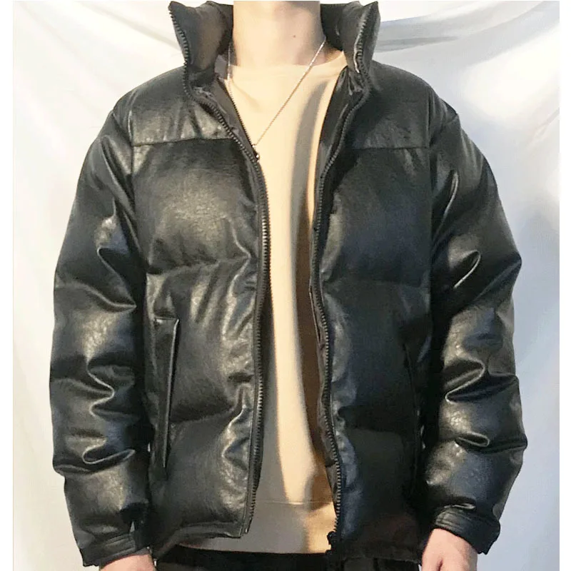 Winter Thick Leather Jacket Men's Warm Parka Men Fashion Collar ...