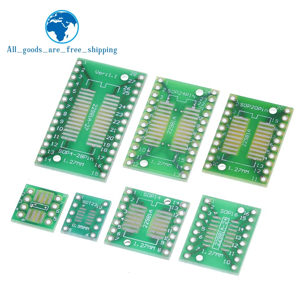 TZT-7pcs-7value-PCB-Board-Kit-SMD-Turn-To-DIP-SOP-MSOP-SSOP-TSSOP-SOT23 ...