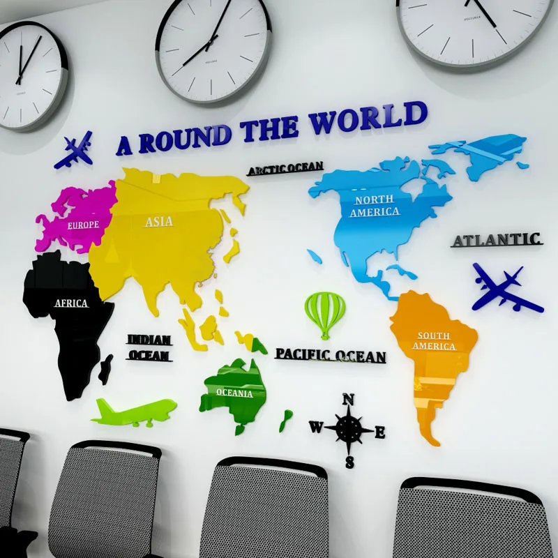 Large-size-Colour-World-Map-Acrylic-3D-Wall-Stickers-For-Kids-room ...