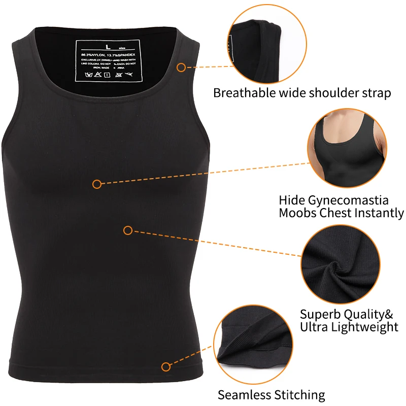 Mens Slimming Body Shaper Vest Shirt Abs Abdomen
