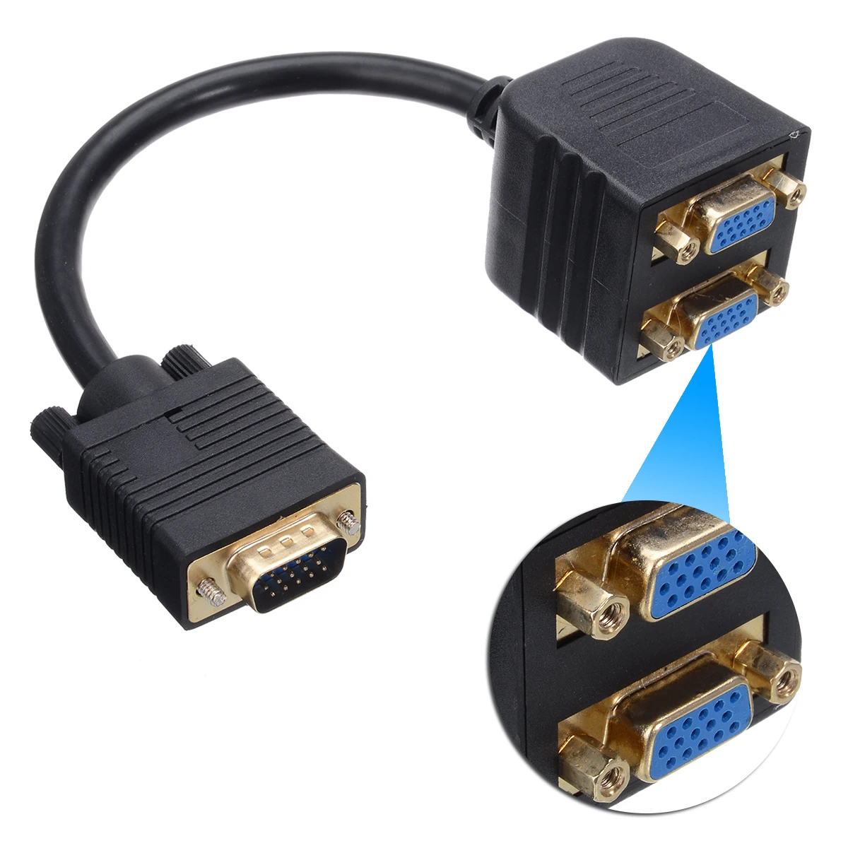 VGA 1 Male to 2 Female Splitter Cable VGA Adapter Extension 15 Pin Computer to 2 Monitor Dual ...