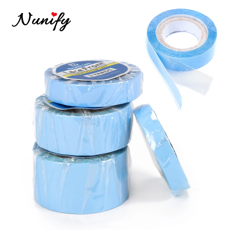 Nunify 슈퍼 접착제 블루 테이프 양면 레이스 전면 지원 테이프 볼드 홀드 레이스 접착제 헤어 익스텐션용 접착 테이프