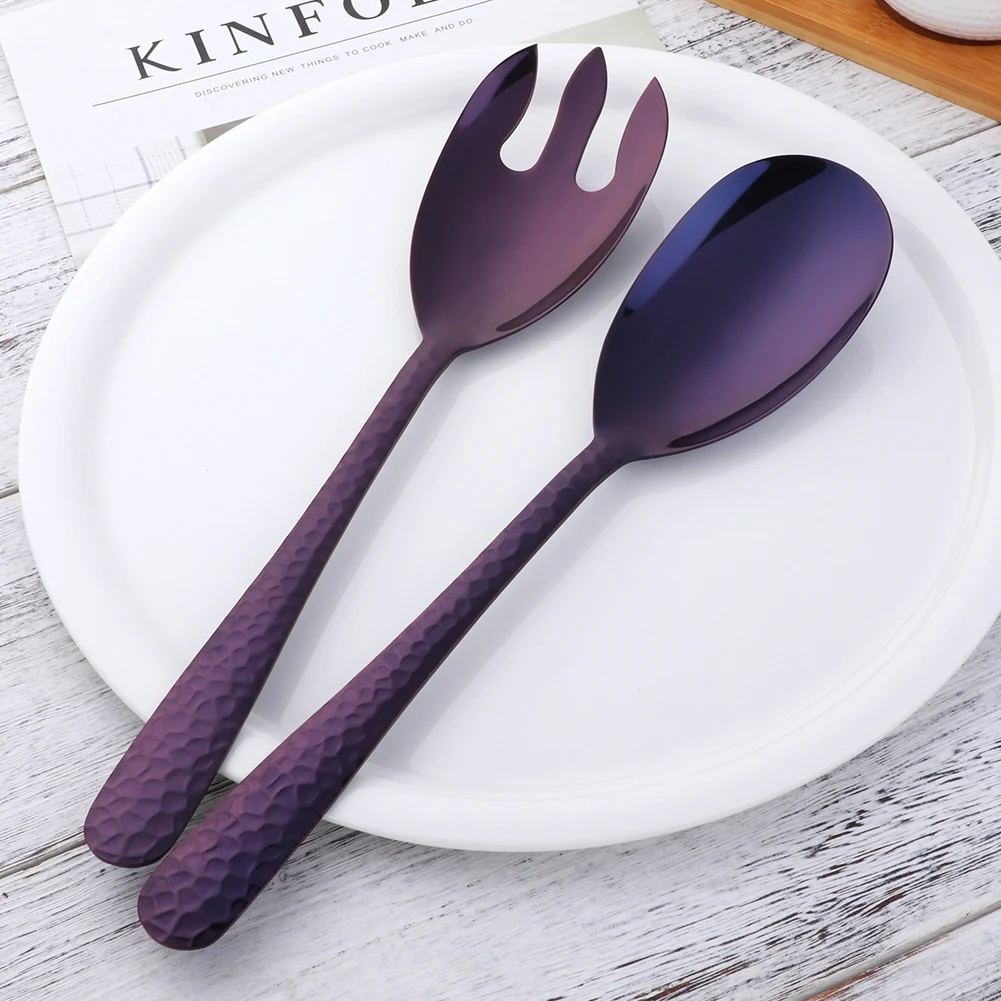 1-2PCS-Stainless-Steel-Salad-Spoon-Fork-Large-Serving-Spoon-Set-Salad ...
