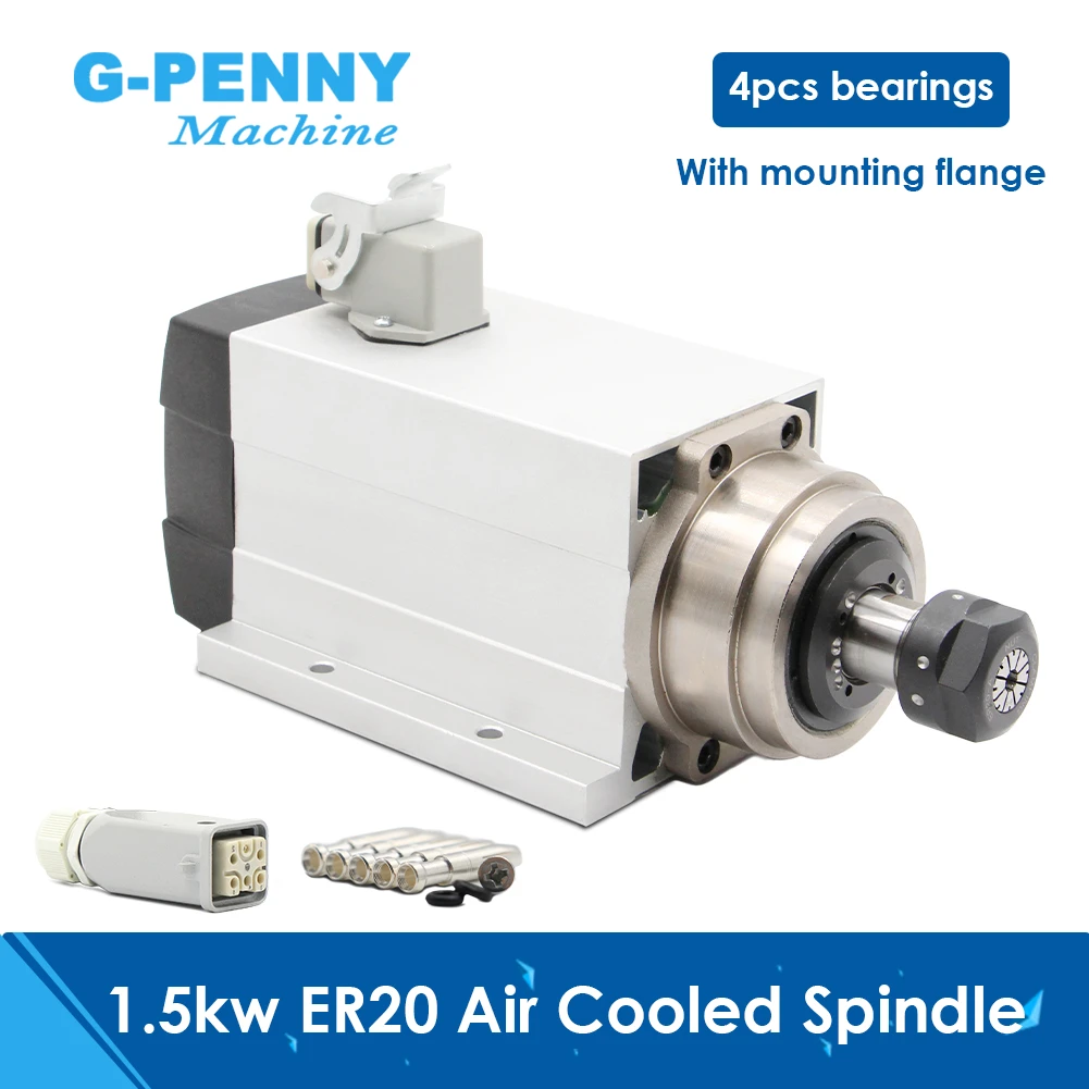 G-penny 1.5kw Er20 Air Cooled Spindle Motor With Flange 4 Pcs Bearings ...