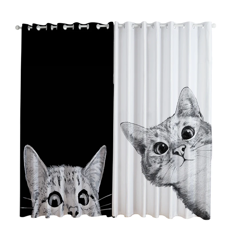 Cat-Curtains-Blackout-Cartoon-Curtains-Cute-Animal-Cat-Window-Curtain ...