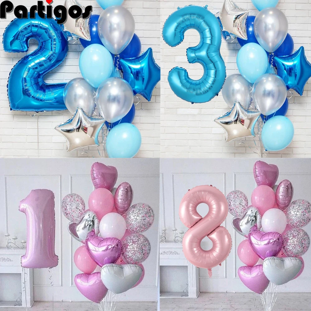 12pcs/lot Boy Birthday Balloons With 40inch Blue Number Baloon 3/3rd ...