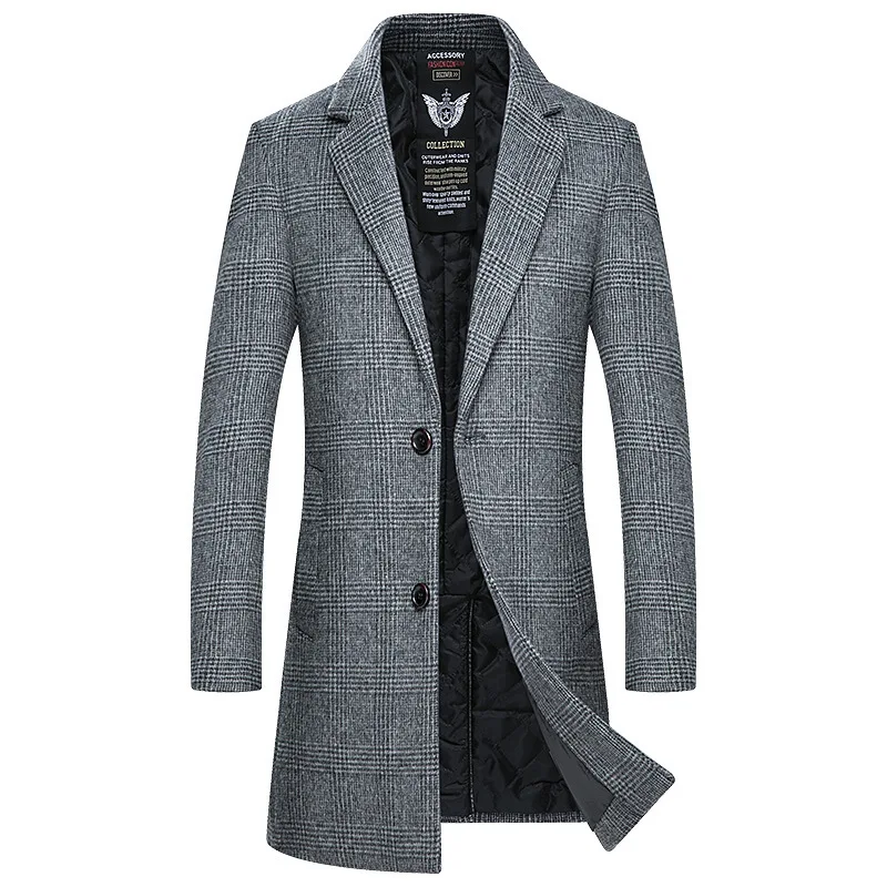 New Woolen Overcoat Men Autumn Winter Casual Plaid Single Breasted ...