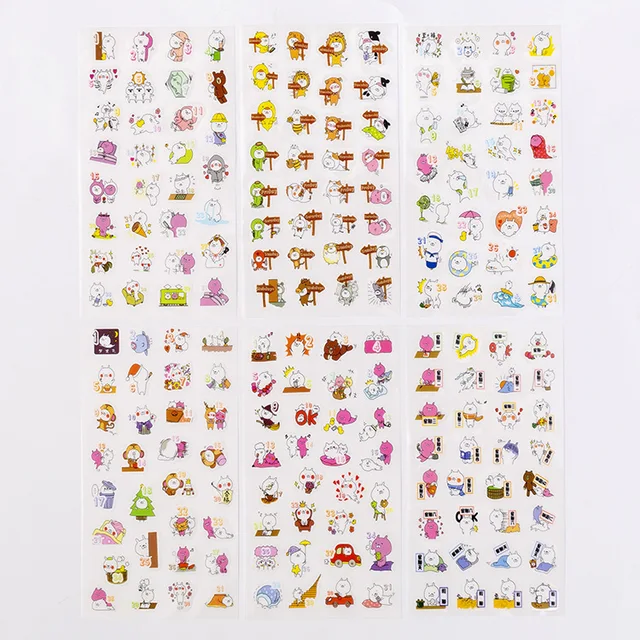 6 Pcs Daily Stickers Korean Cute Cartoon Decorative Stationery Kawaii ...