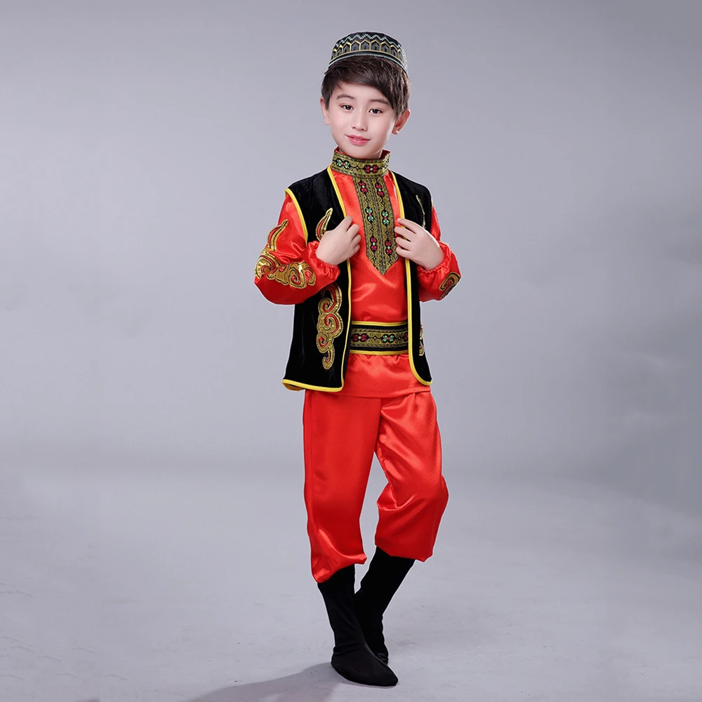 Traditoinal Muslim Style Dance Costume For Islamic Boys Red Muslim Suit ...