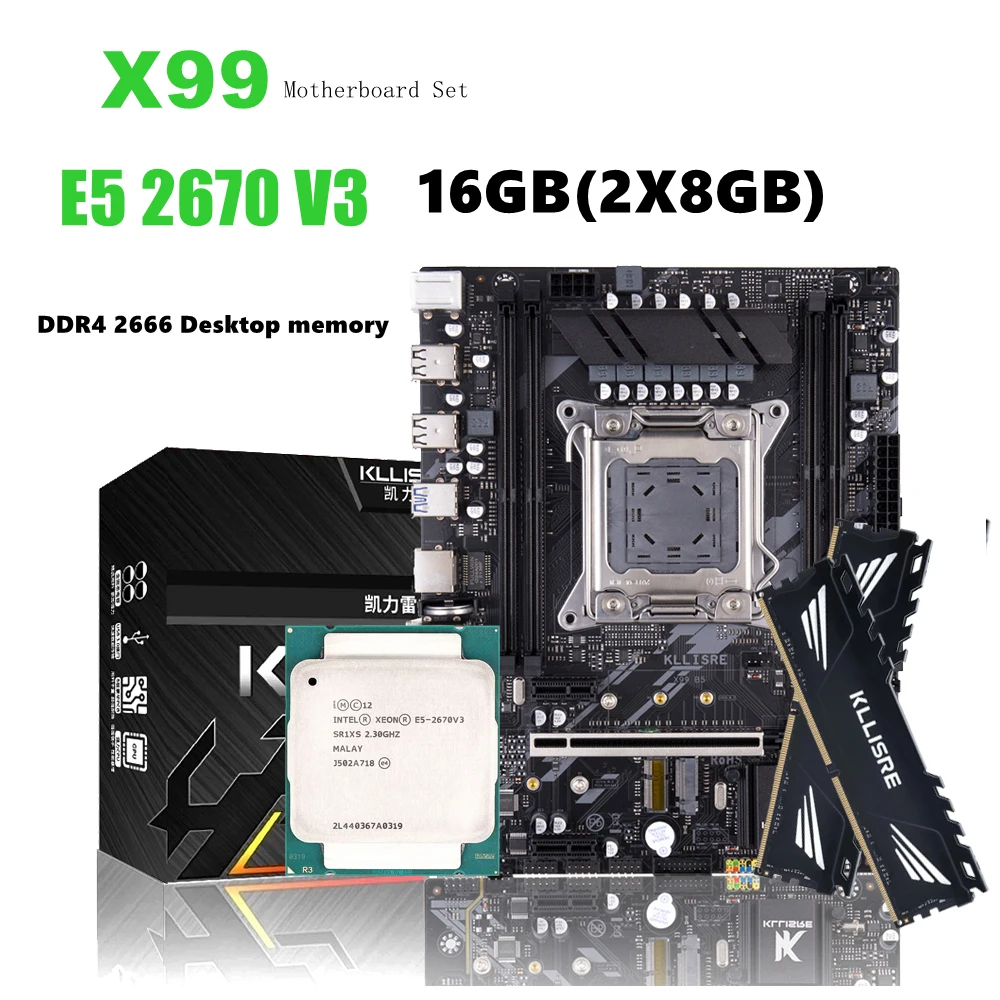 Jogo combo xeon e5 2670 v3 lga 2011 3 da placa mãe de kllisre x99 cpu 2 ...