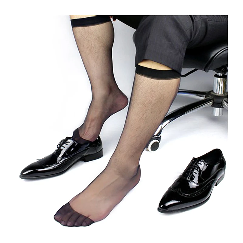 Men's Ultra Sheer Black Dress Socks Long Hose Visual Male TNT Suit ...