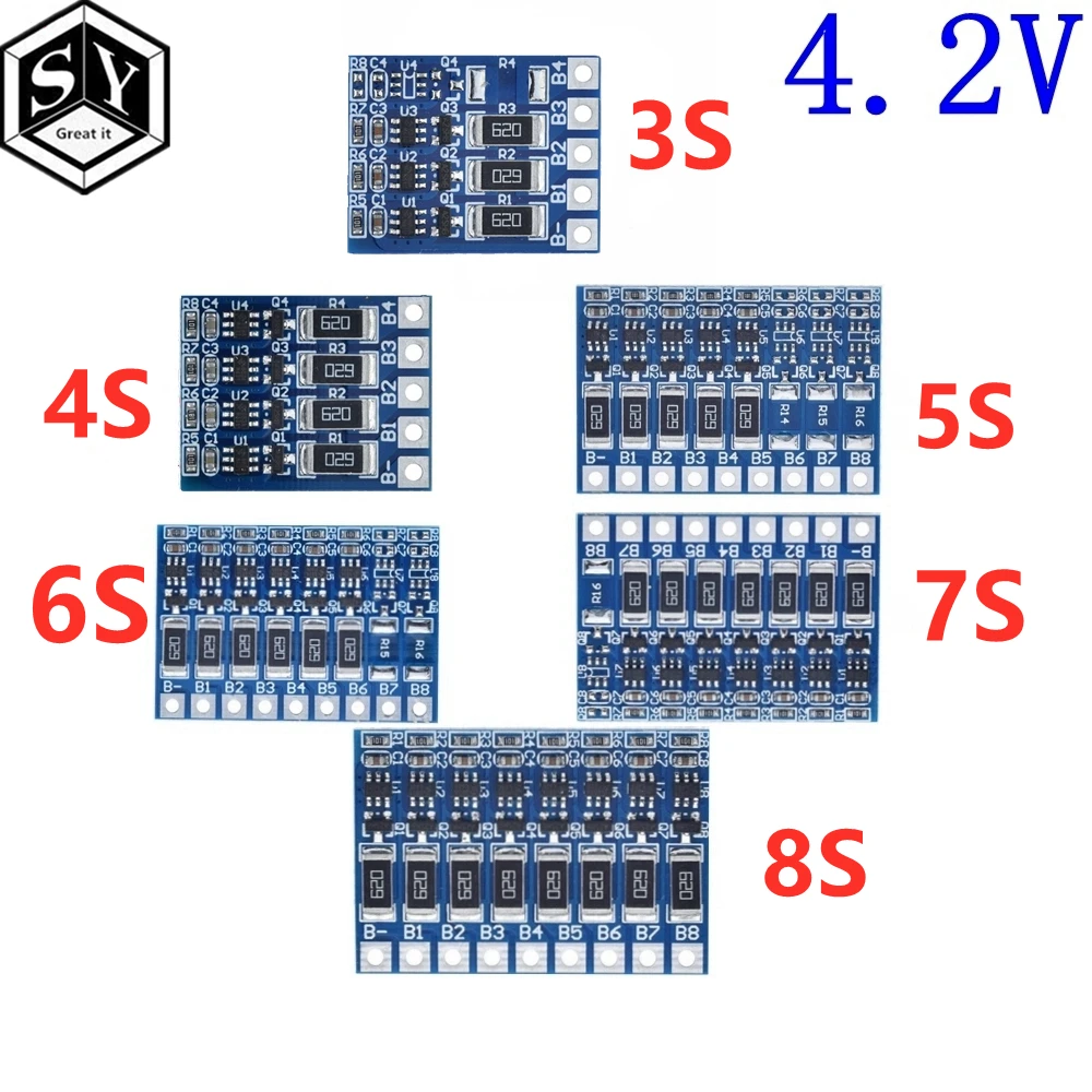 3s 4s 5s 6s 7s 8s 21v 4.2v Li-ion Balancer Board 18650 Li-ion Balncing ...