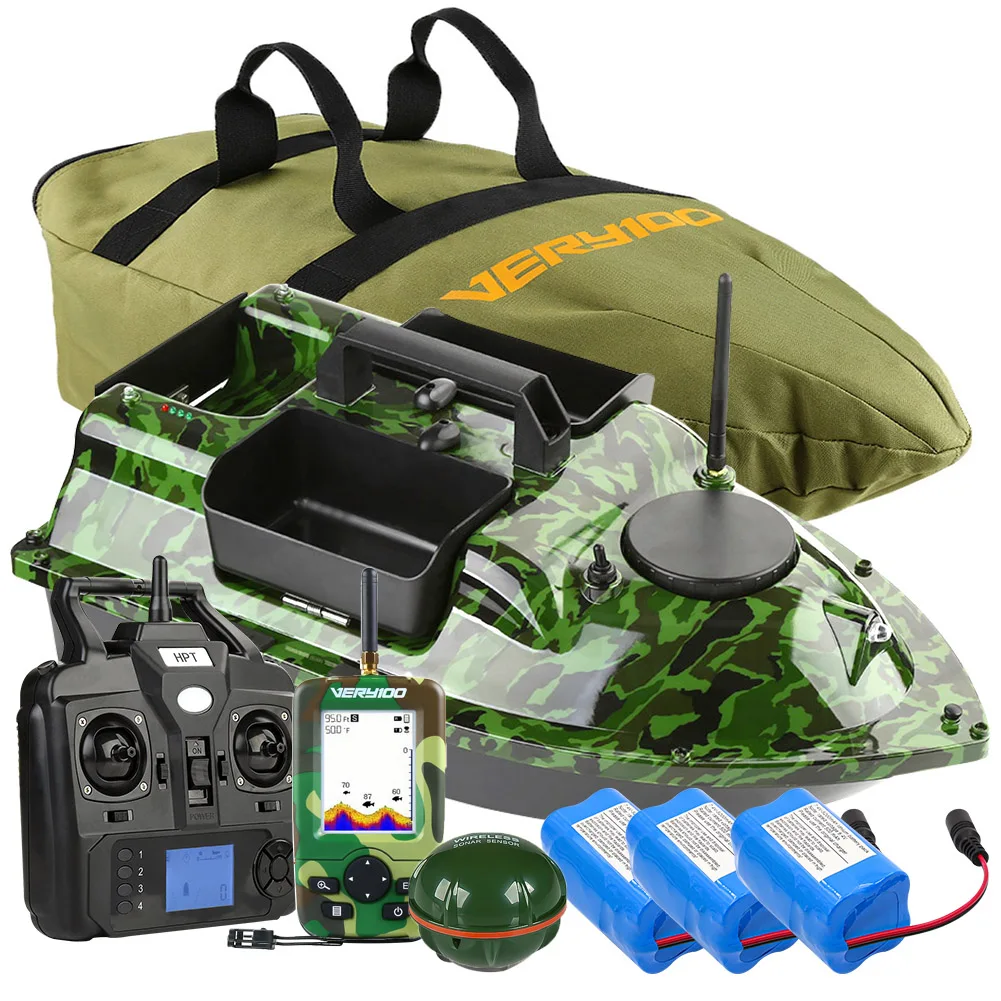 500M Camo Wireless GPS Fishing Bait Boat 3 Catapult Hoppers LCD ...