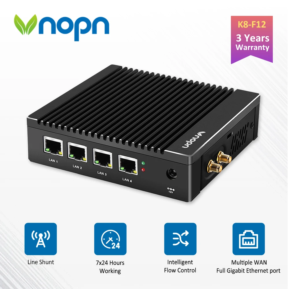 Vnopn Firewall Soft Router Network Fanless Mini Pc N3700 Quad Core 4 ...