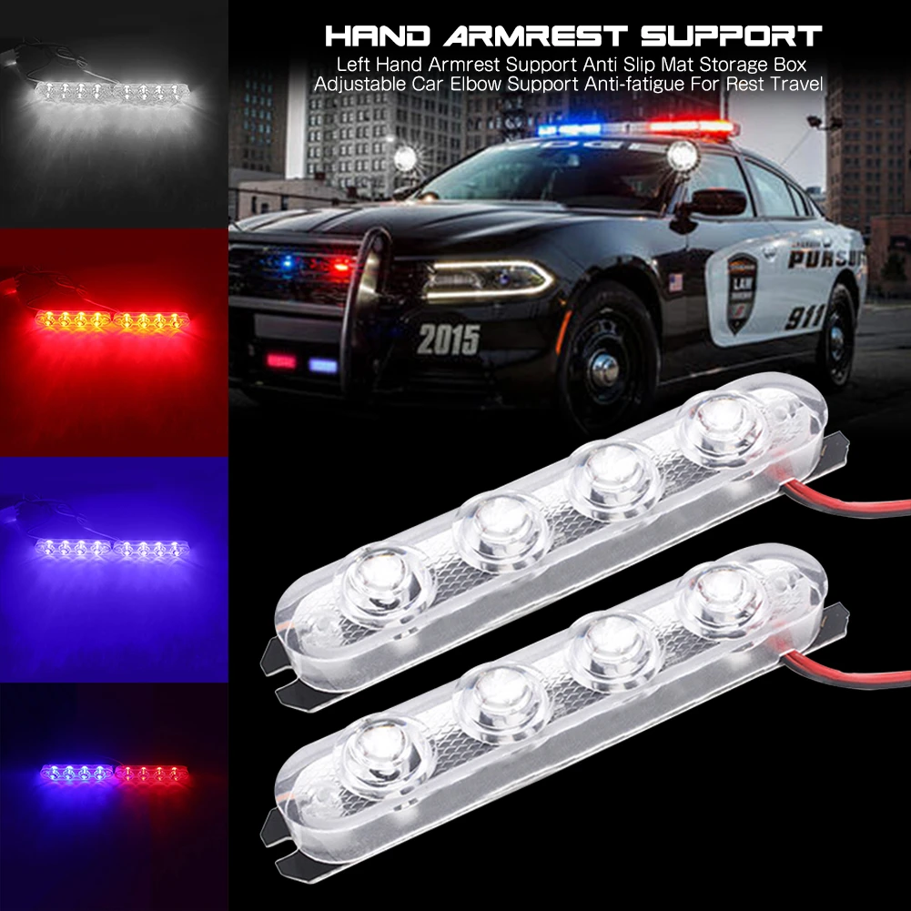 2PCS 4 LED DRL Ambulance Police Light 12V Fso Auto Strobe Warning Light ...