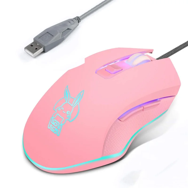 Ratón óptico para juegos con cable, Mouse ergonómico rosa con 7 colores ...