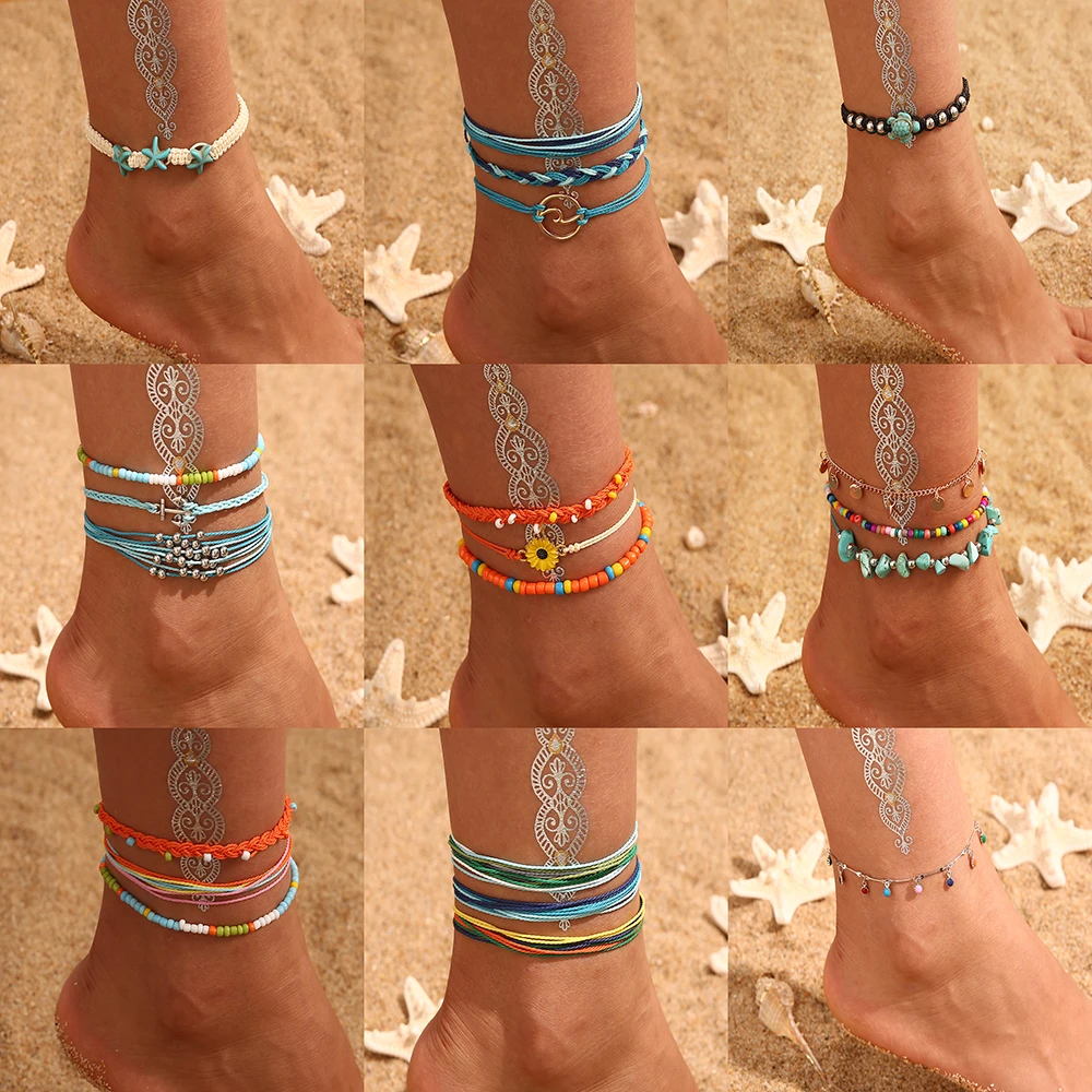 Fashion-Multilayer-Crystal-Beads-Anklets-Set-for-Women-Colorful-Stone ...