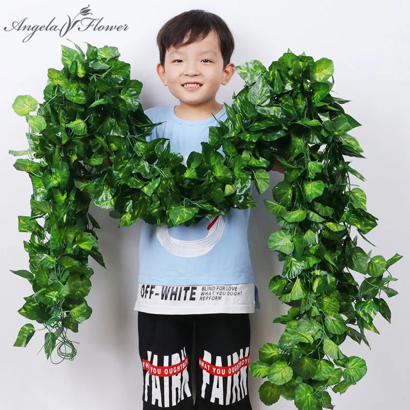 Artificial Green Plants Vine Leaf Rattan Hanging Ceiling Flower Vine ...