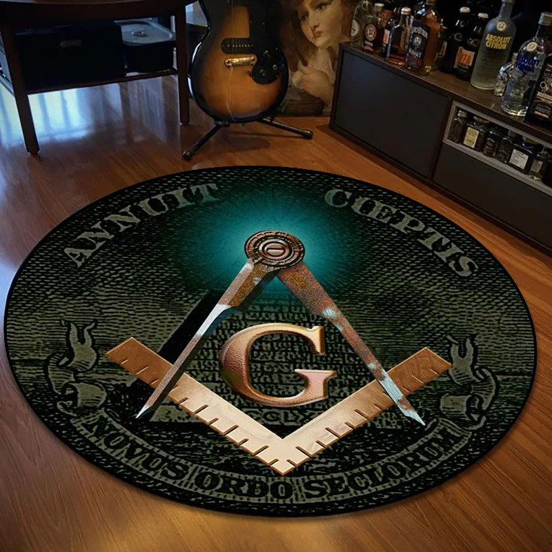 Retro Freemason Pattern Rug Round Flannel Sect Carpet Interior Home ...