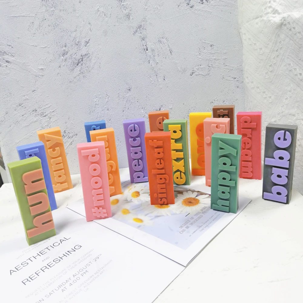 DIY Art Slogan Block Pillar Silicone Candle Mould Wedding Rectangle ...