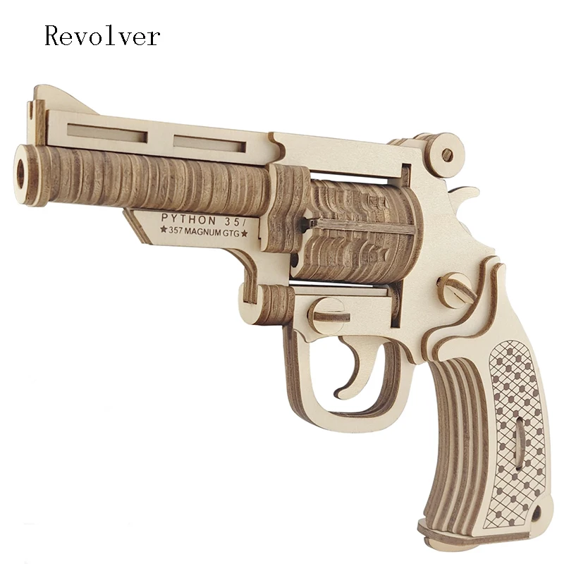 3D Wooden Puzzle Revolver Toy Gun DIY Handmade Assembly Gun Puzzle ...