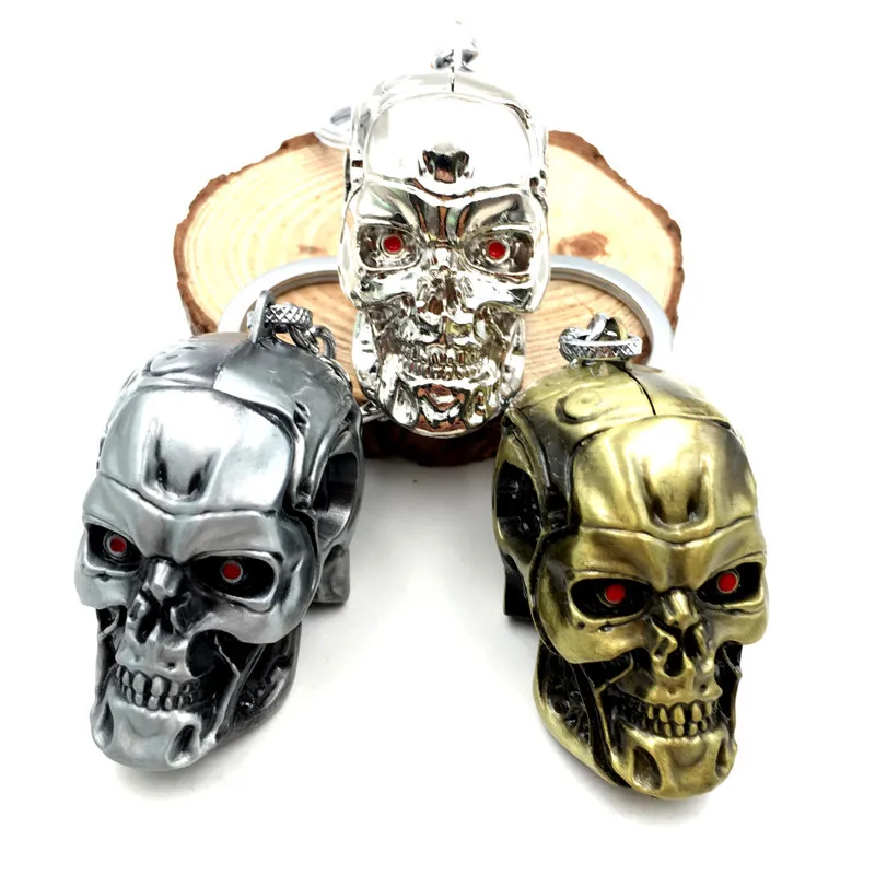Movie Terminator Keychain Punk 3D Skull Head Key chains Keyring Metal ...