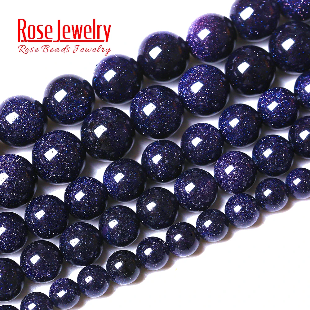 Natural Stone Blue SandStone Round Loose Beads For Jewelry Making ...