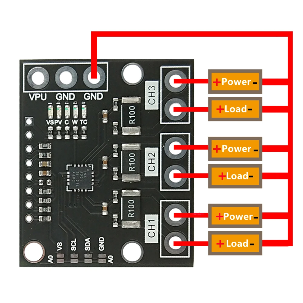 I2C SMBUS INA3221 Modul Papan Sensor Monitor Voltase Catu Daya Arus ...