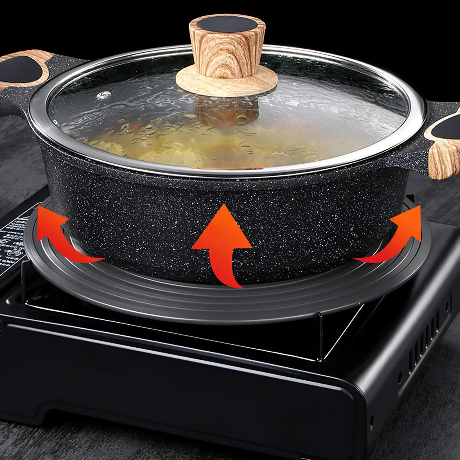 Heat Conduction Plate Anti Slip Round Black Thawing Board Heat Diffuser ...