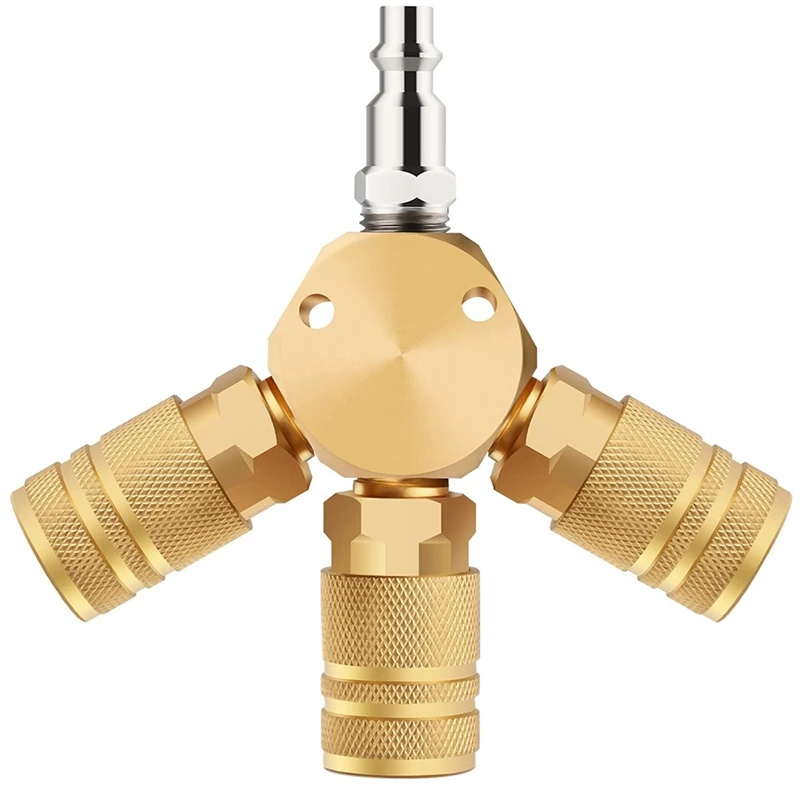 Air Splitter, 3 Way Air Manifold with 3 Pieces Brass Industrial Coupler ...