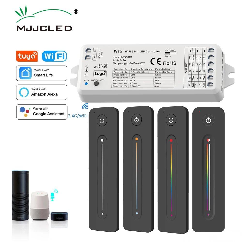MJJC Tuya LED Controller 12v 24v 5 in 1 Dimmer RGB CCT RGBW RGBWW ...