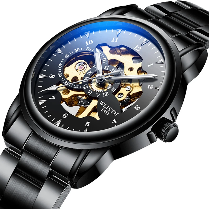 Wlisth reloj mecánico de cuero para hombre, resistente al agua, con ...