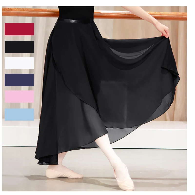 Adults Long Chiffon Ballet Skirts Women Lyrical Soft Ballet Dress Black ...