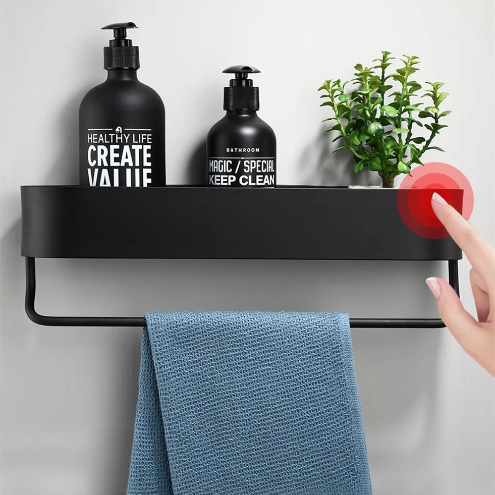 Bathroom Shelf With Towel Bar Black – Rispa