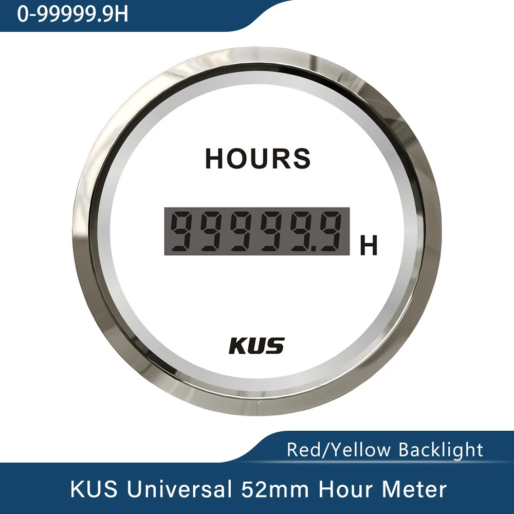 KUS Warranted Hour Meter Gauge 99999.9H with Backlight 52mm(2") 12V/24V|gauge|gauge metergauge ...