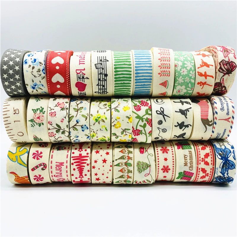 10mm-15mm-25mm-Mix-5yards-Multi-Design-Cotton-Ribbon-Handmade-Printed ...