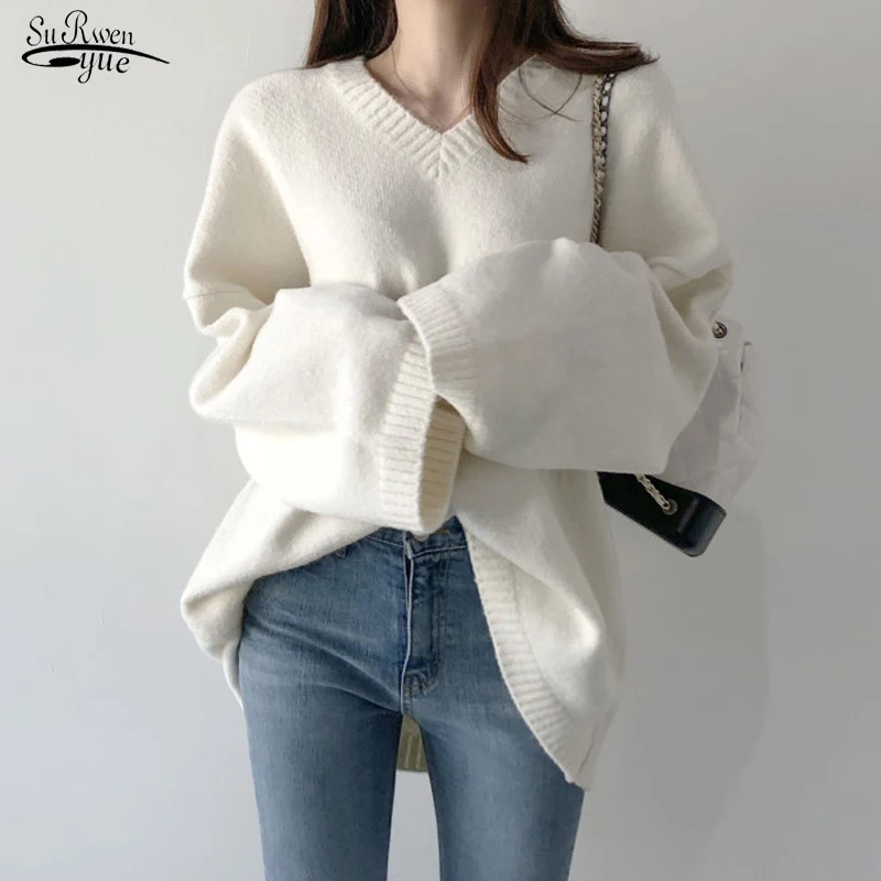 Sweater Women Black White Pullovers Korean Style 2021 New Autumn Winter ...