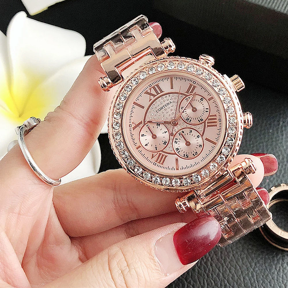 Reloj de oro rosa para Mujer, Reloj de pulsera de cuarzo con diamantes ...